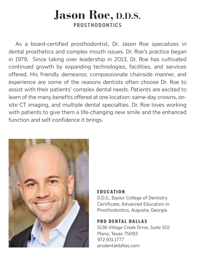 Jason Roe, D.D.S., F.A.C.P. - Prosthodontics - Plano | D Magazine ...