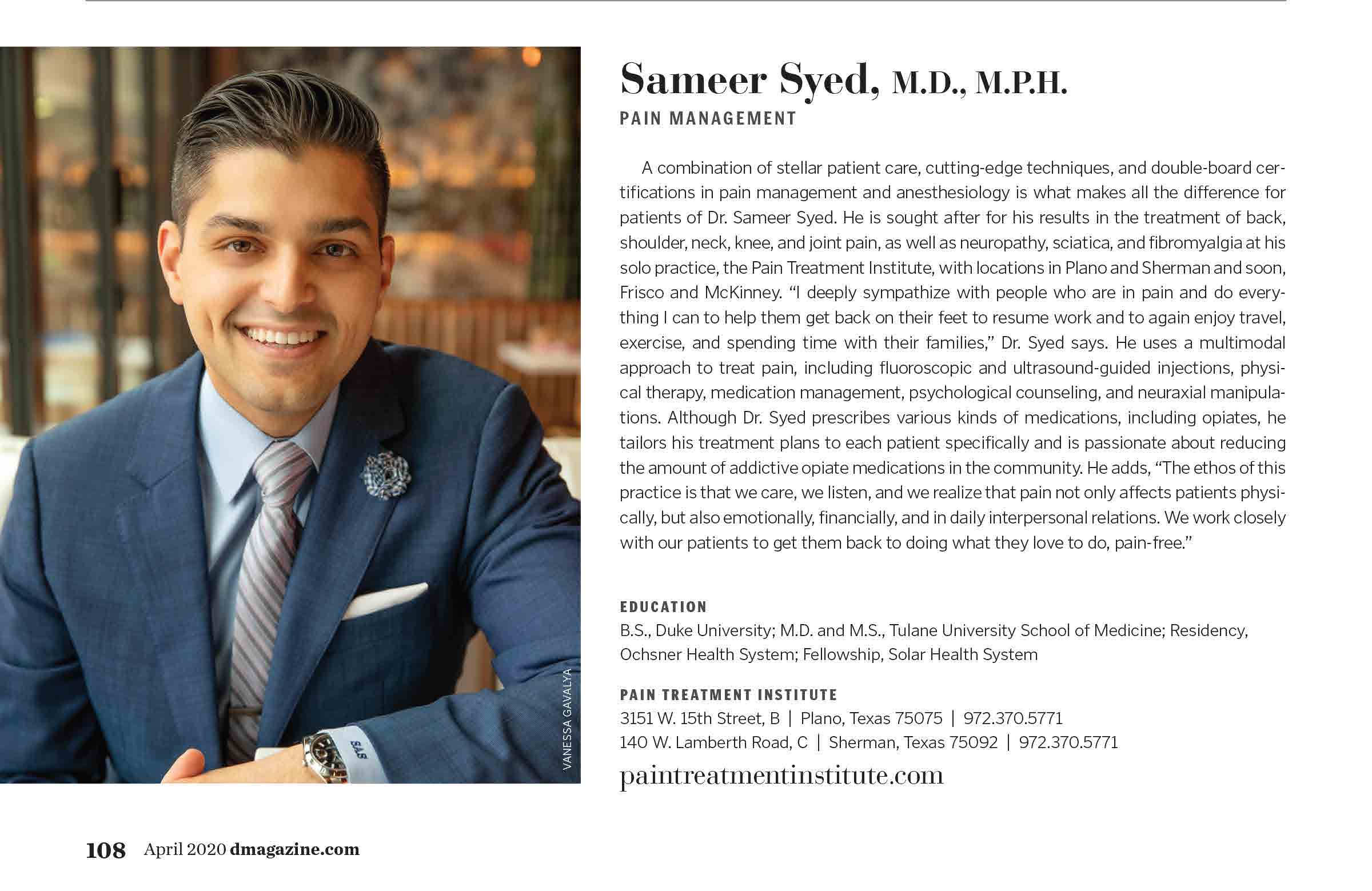 Sameer Syed, M.D. - Pain Management - Plano | D Magazine Directories